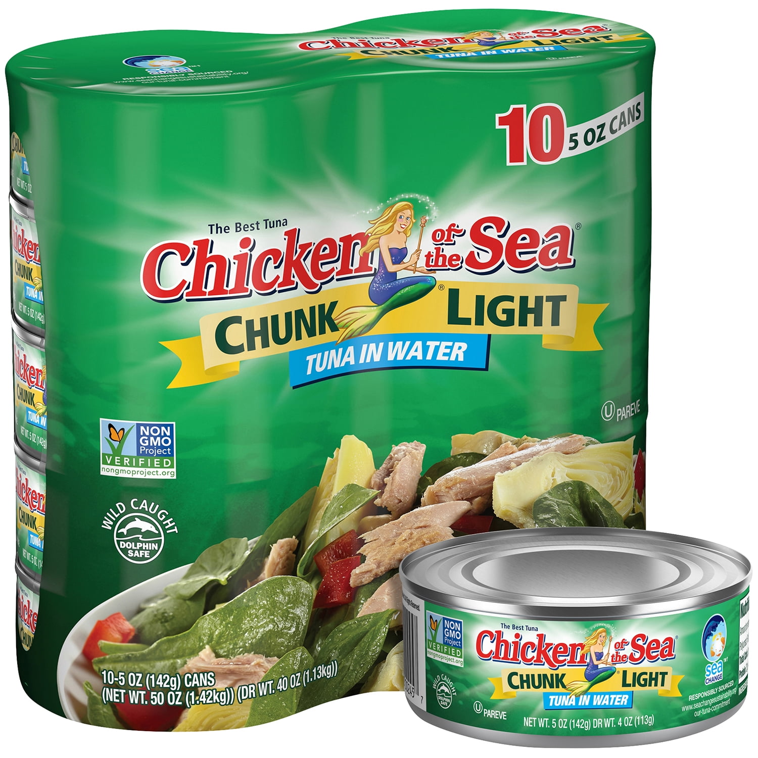 Chicken of the Sea Chunk Light Tuna in Water, 5 oz, 10 Cans - Walmart.com