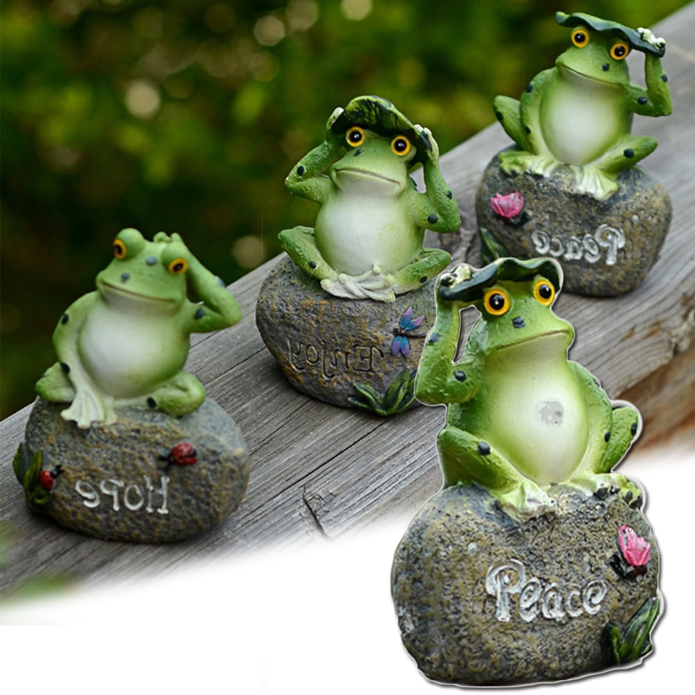 Travelwant Frog Garden Statues - Frog Sitting on Stone Garden Figurines ...
