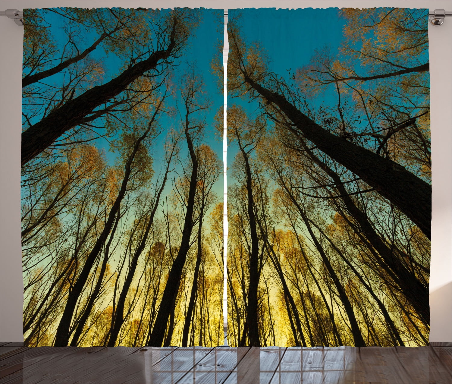 Forest Curtains 2 Panels Set, Rural Scenery with Trees Reaching Out to ...
