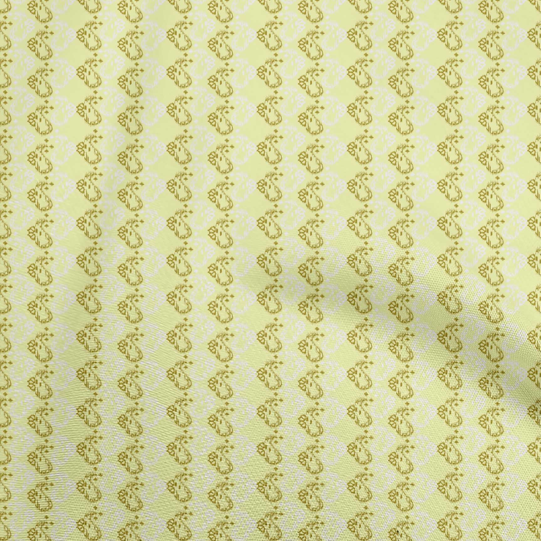 oneOone Cotton Silk Light Yellow Fabric Asian Ikat Sewing Material ...