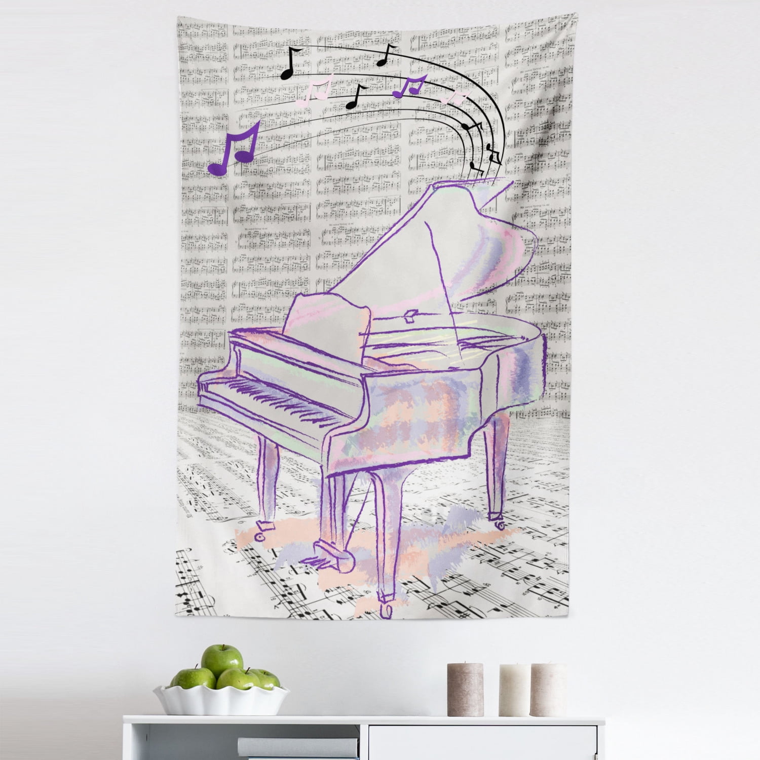 Piano Tapestry, Music Notes Design Abstract Art Hand Drawn Doodle ...