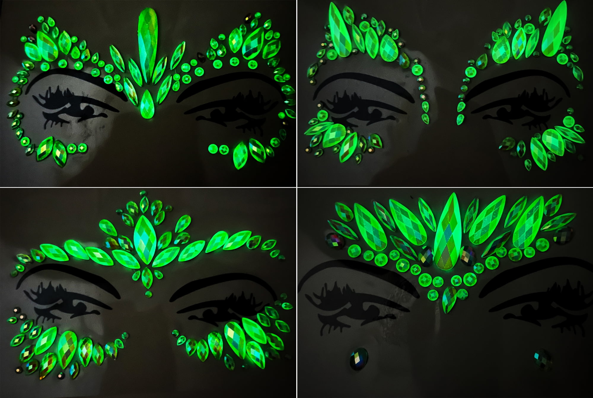 Noctilucence Face Gems, 4-Pack Luminous Rave Crystals Face Jewels Stick ...