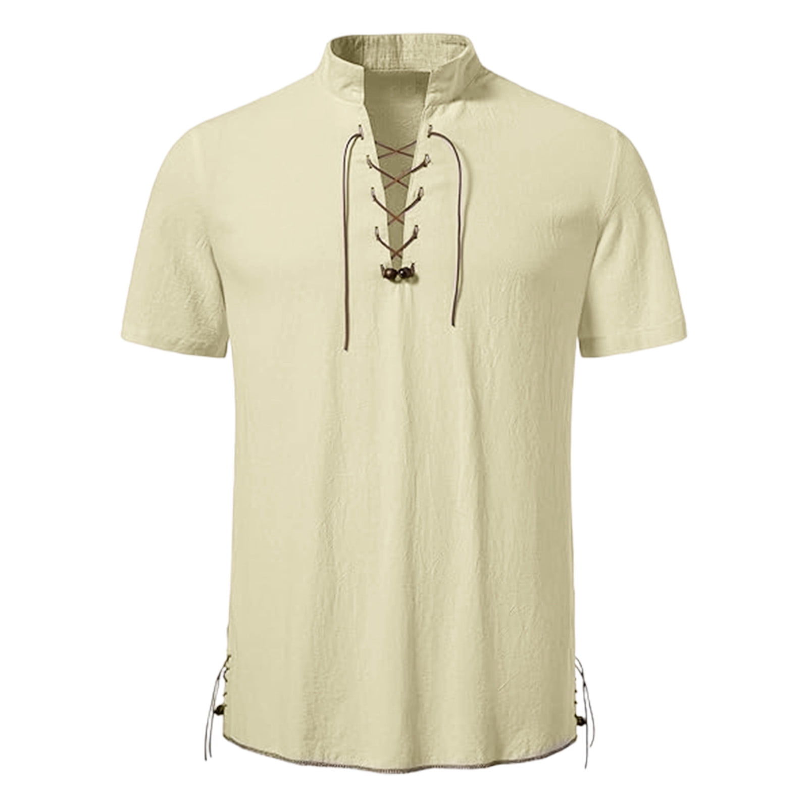 Click here for Chbgutlmr Summer Mens Shirts Notched V Neck Drawst... prices