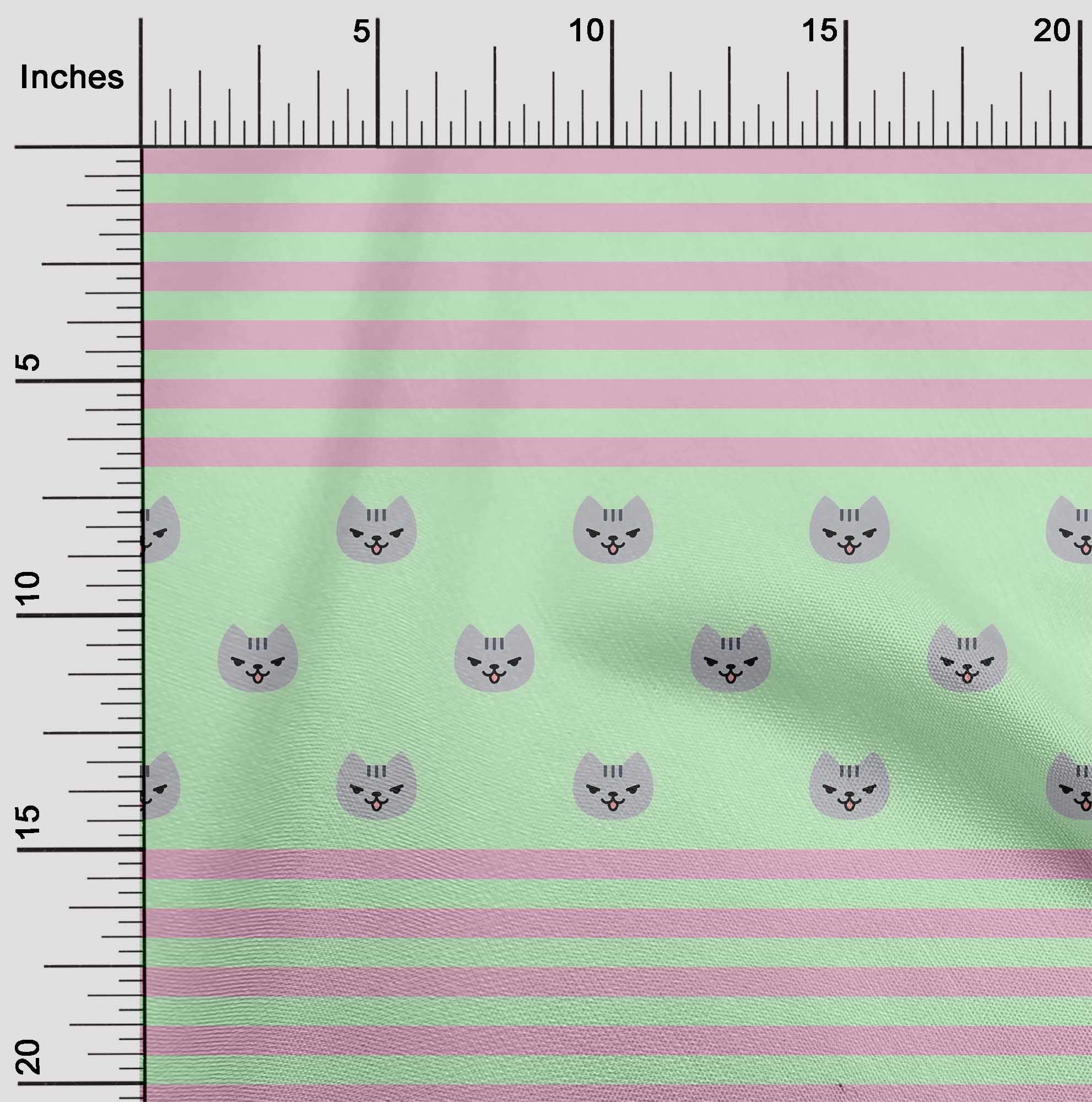 oneOone Organic Cotton Poplin Twill Fabric Stripe & Cat Face Animal ...