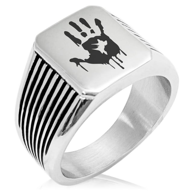 Stainless Steel Biohazard Zombie Hand Mark Needle Stripe Pattern Biker ...