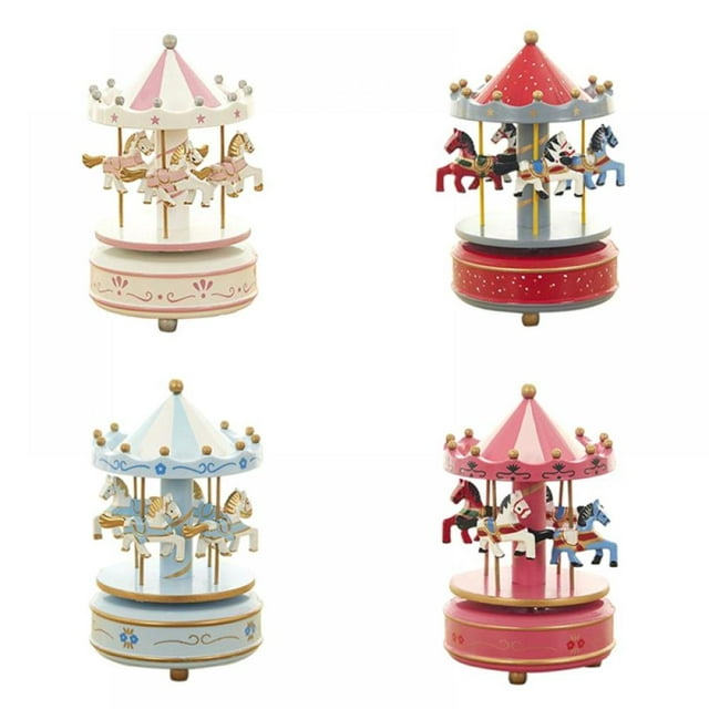 Wood Carousel Music Box Merry-go-round Classical Conical Top of the ...