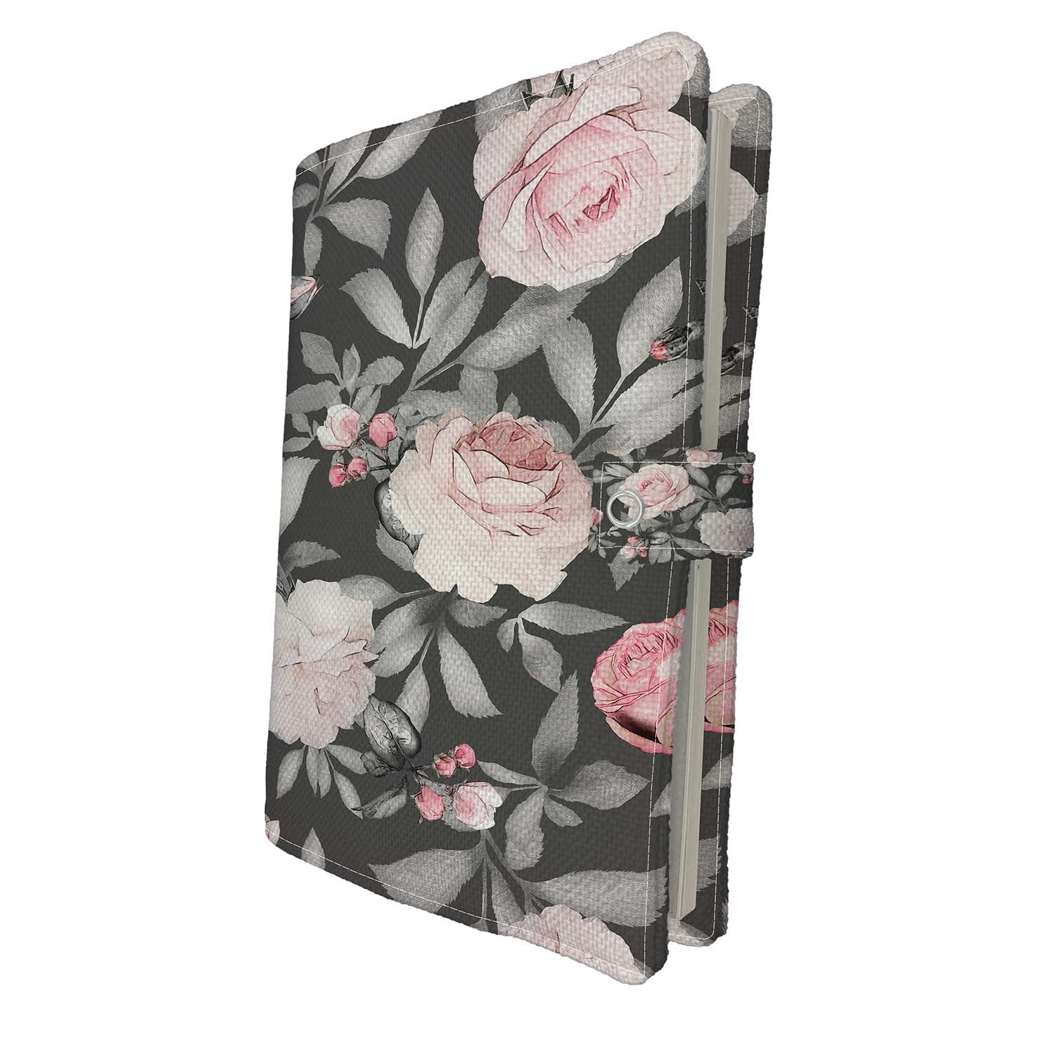 PKQWTM Pink Flowers And Leaves On Gray Book Cover Book Protector Book ...