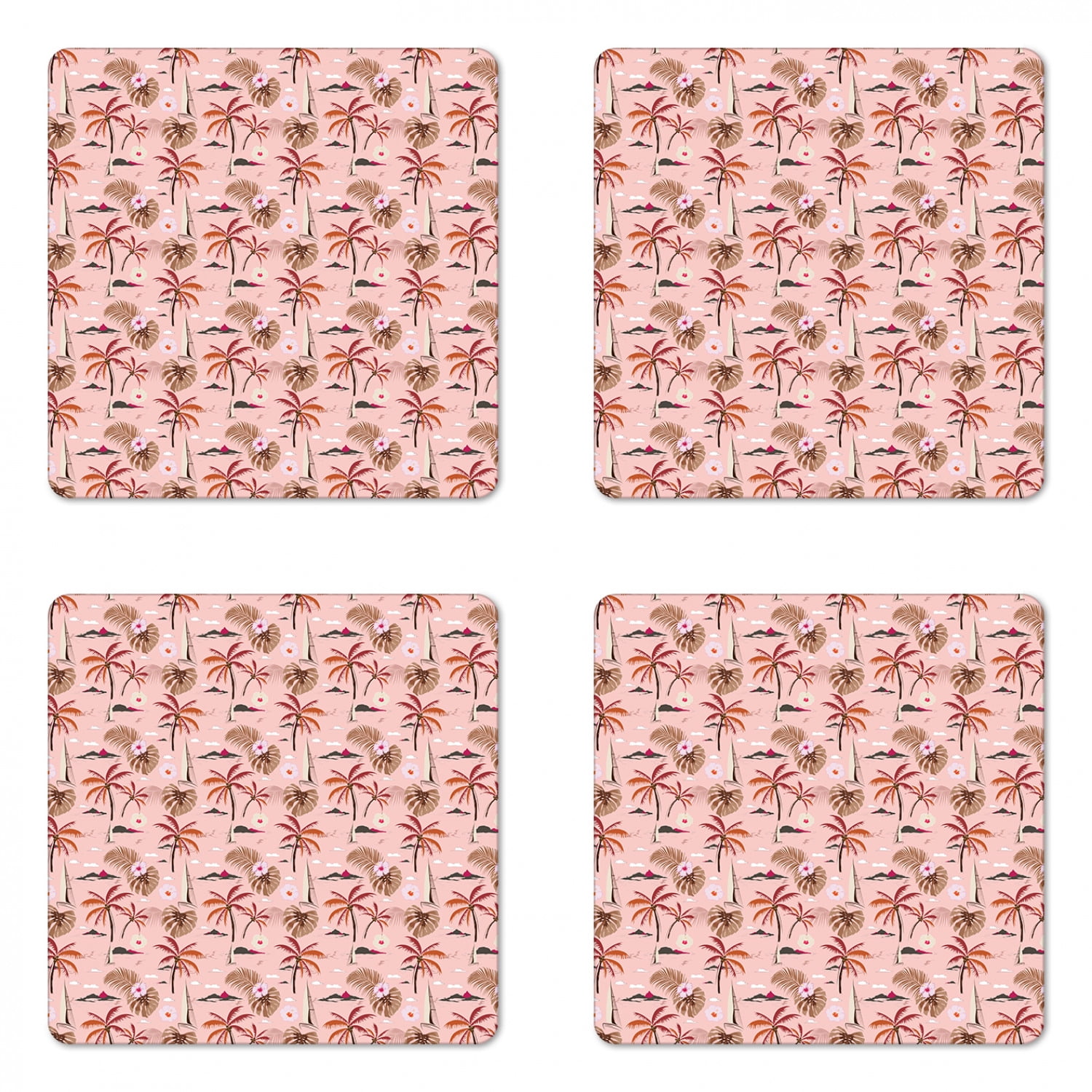 Tropical Coaster Set of 4, Tropical Blossoms Themed Palms Flowers ...