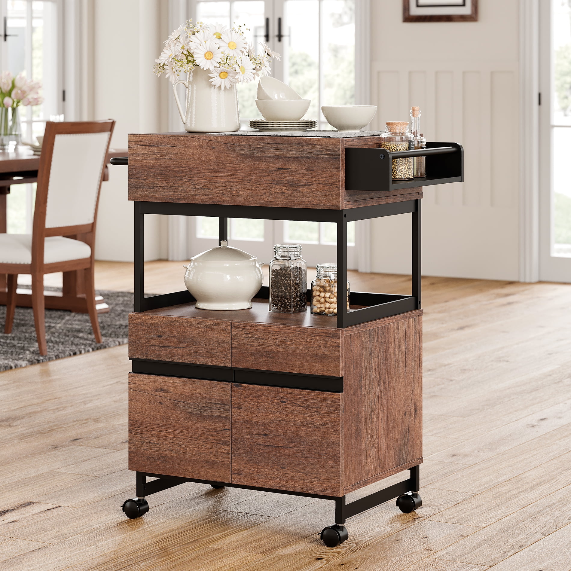WAMPAT Kitchen Cart with Storage Cabinet，Trolley Island with Open Shelf ...