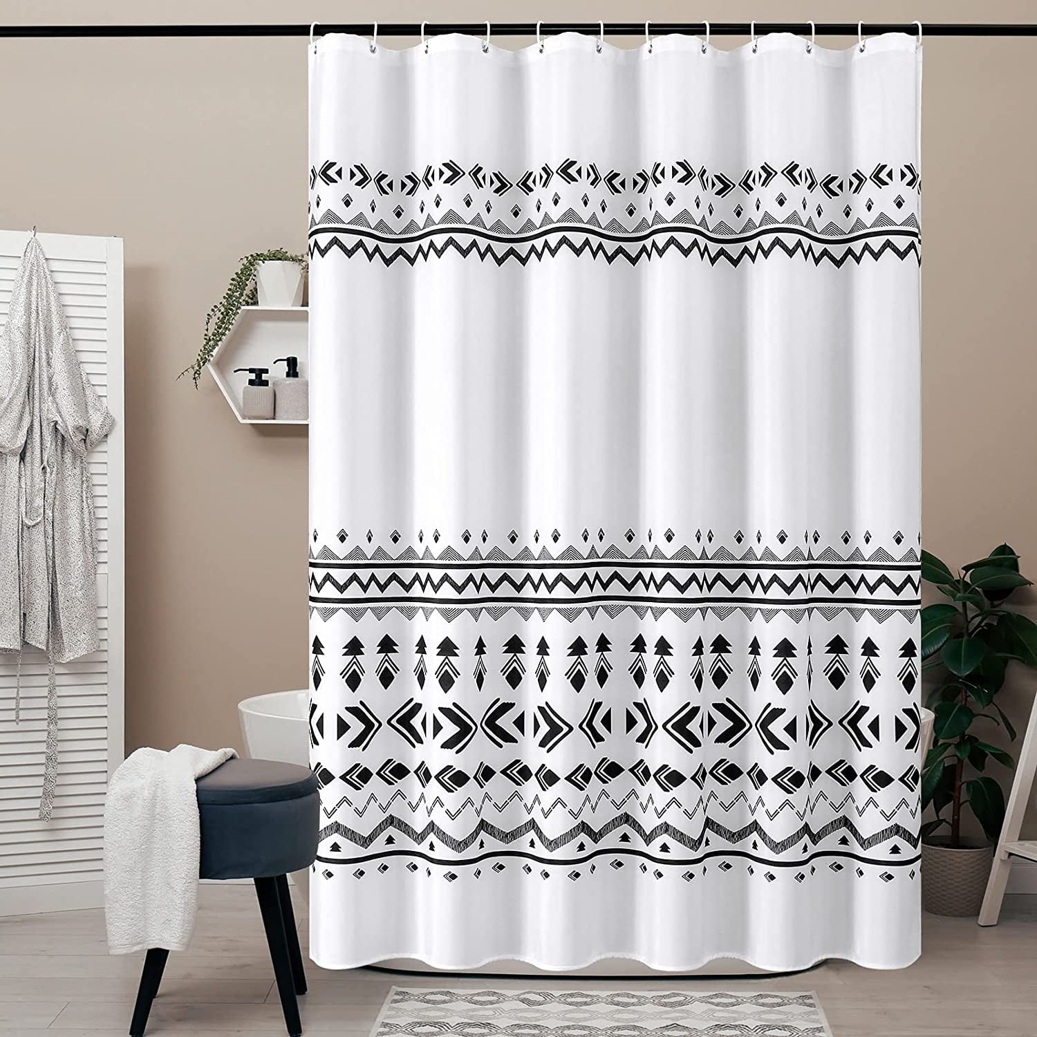 Aoselan Black White Boho Shower Curtain Set Modern Farmhouse Fabric