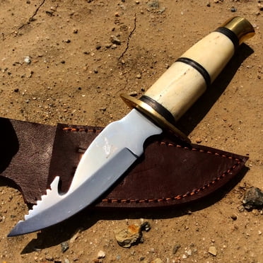 10" Handmade Hunting Knife with Bone Handle, Stainless Steel Blade, and ...