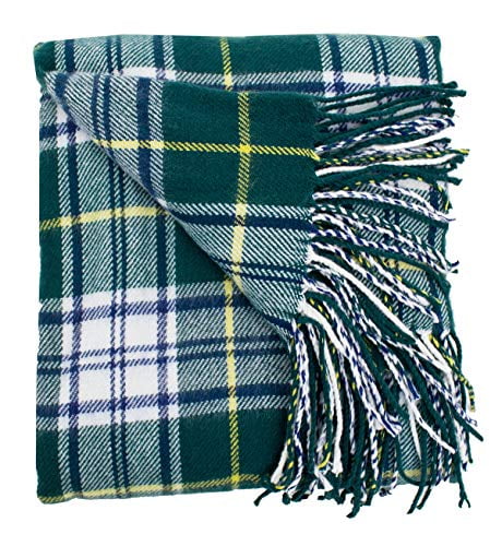 K-Cliffs - Cozy Green Plaid Design Throw Blanket with Tassels - 50" W x ...
