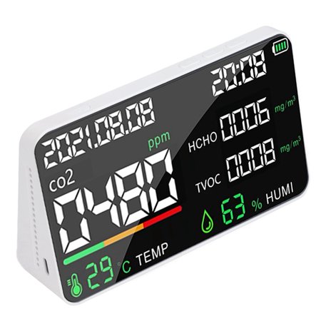 CO2 Meter, 1200mAh Carbon Dioxide Monitor High Accuracy DC 5V Multifunctional Smart With Large ...
