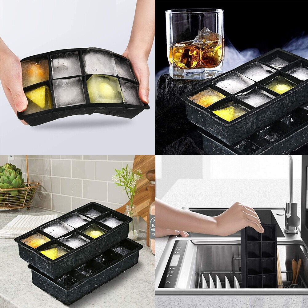 US 4-8 Pack Ice Cube Trays with Lids Large Size Silicone Square Ice ...
