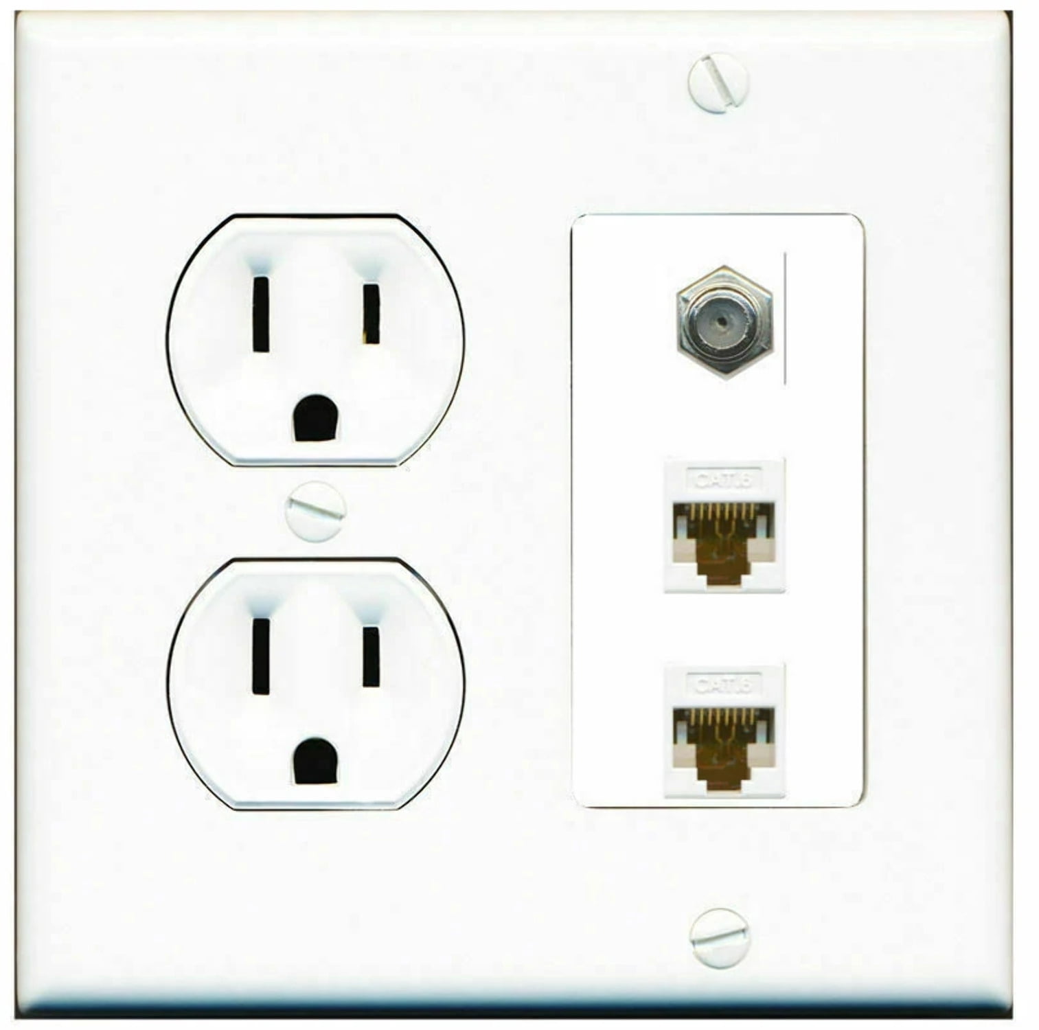 Ultra Spec Cables Custom 15 Amp Round Power Outlet Coax 2 Cat6 Wall ...