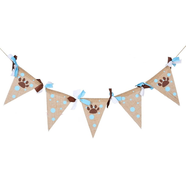 KAKOWELY Banderines de arpillera con diseño de huellas de perro de lino ...