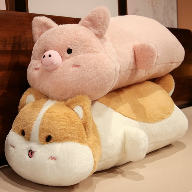 Hesroicy Animal Plush Pillow Cute Lying Down Pig Rabbit Fox Dog Plushie ...