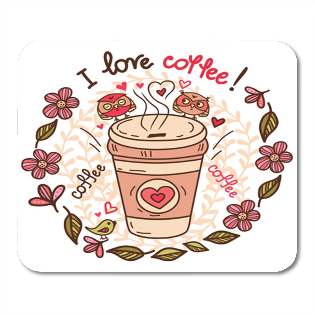 SIDONKU Brown Owl Cute Cup of Coffee Aroma Beverage Bird Mousepad Mouse ...