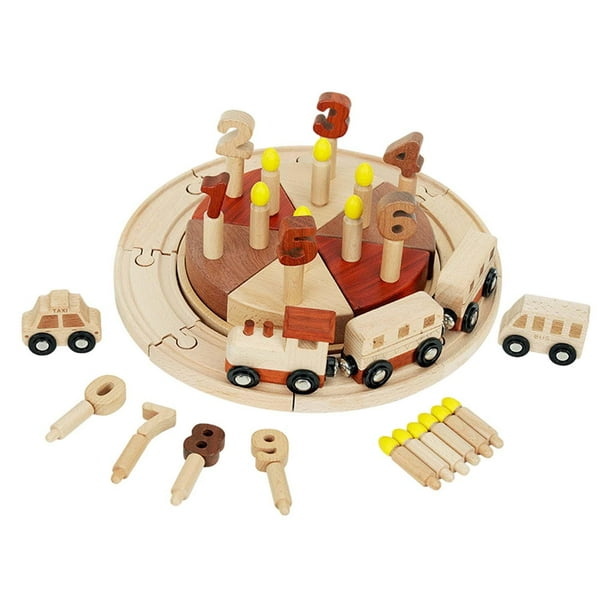 Wooden Birthday Cake Train Fine Motor Skill Kitchen Toys Kids Wood Cake ...