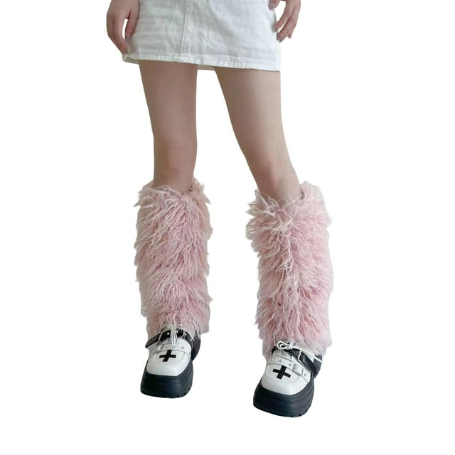 hirigin Women Girls Faux Fur Leg Warmers 80s 90s kawaii Winter Knit ...