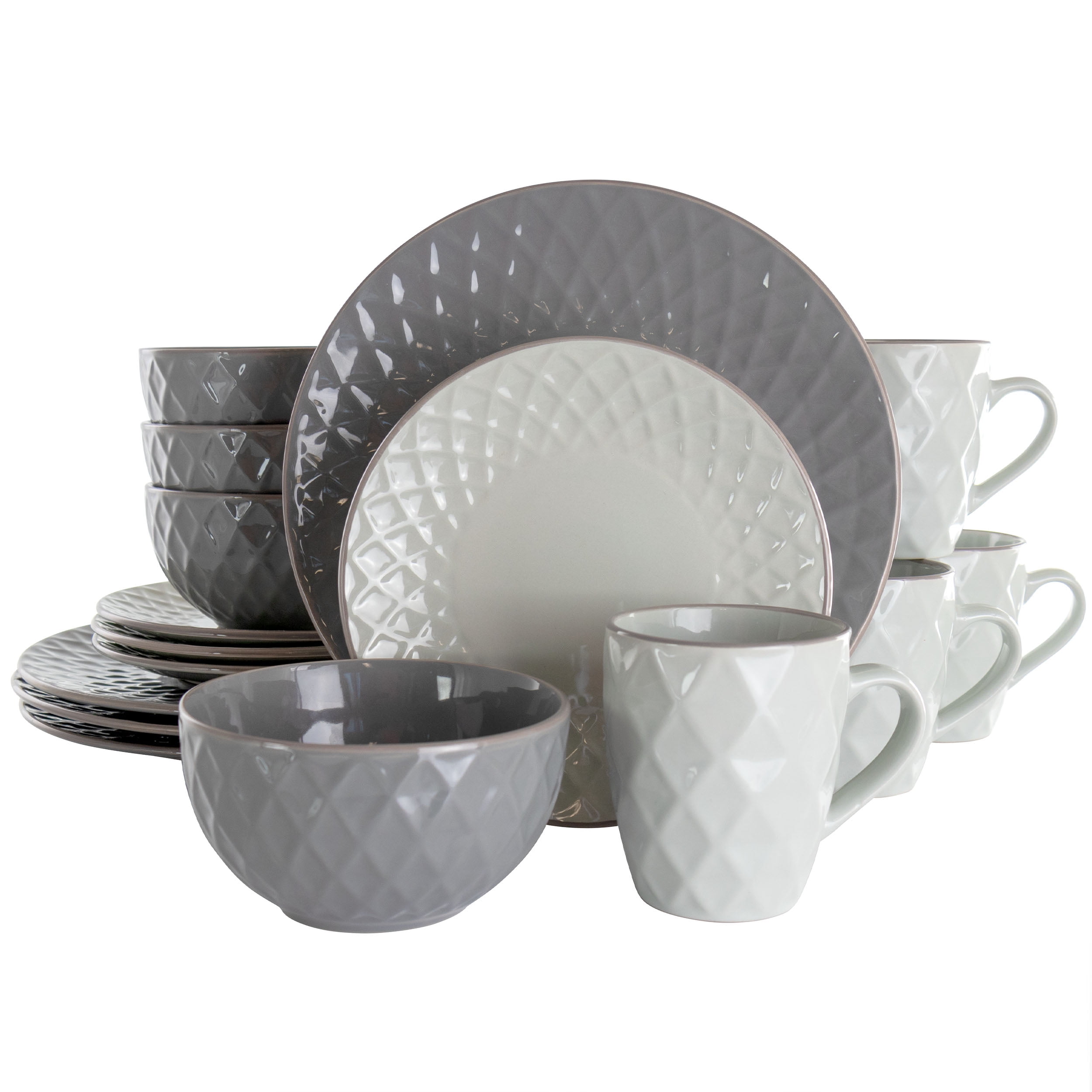 Elama Tahitian Diamond 16 Piece Stoneware Dinnerware Set in Slate and ...