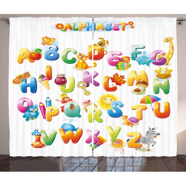 Educational Curtains 2 Panels Set, Cheerful Cartoon Fun Alphabet Design ...