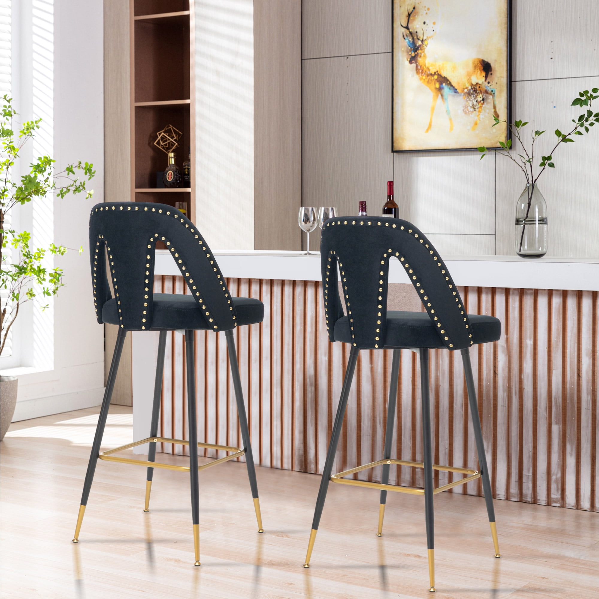 BTMWAY 28 Inch Counter Height Bar Stools Set of 2, Velvet Upholstered ...