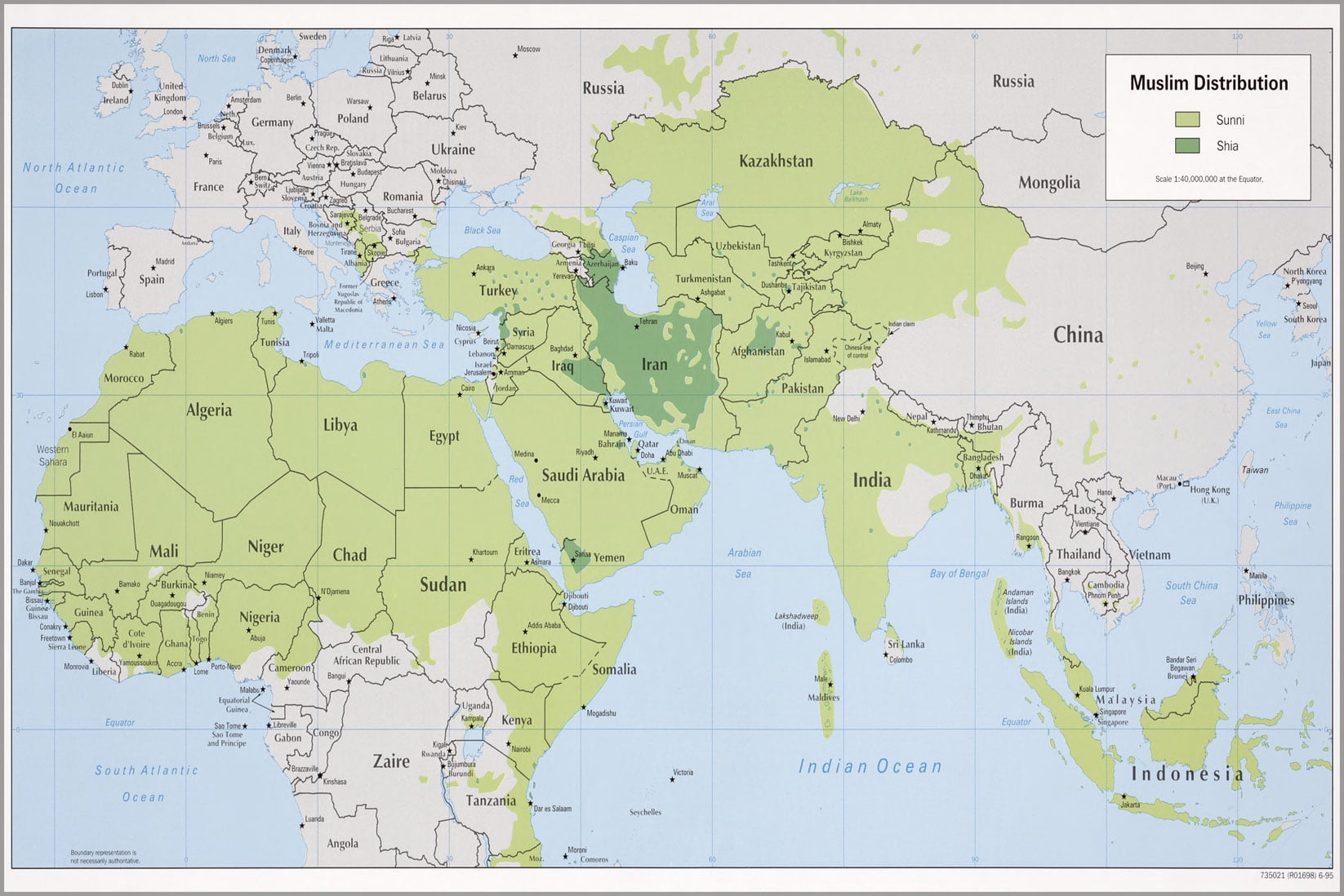 24"x36" Gallery Poster, cia map of Muslim islam distribution 1995 ...