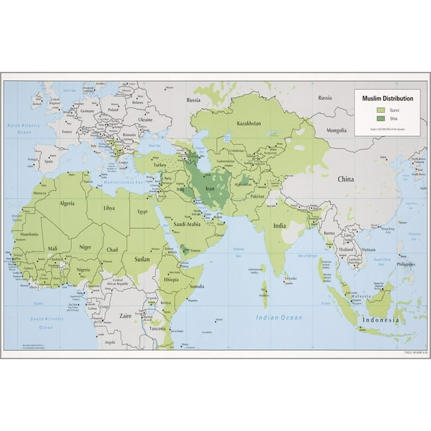 24"x36" Gallery Poster, cia map of Muslim islam distribution 1995 ...