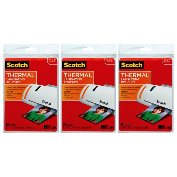 Scotch™ Thermal Laminating Pouches, 5 mil, 5" x 7", 20 Per Pack, 3 ...