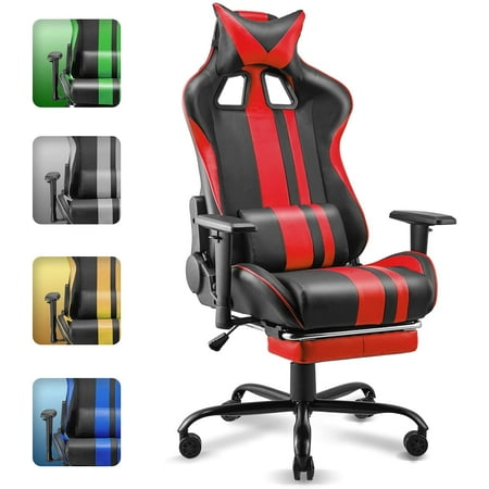 Red Gaming Chair with Footrest,High Back Gamer Chair,PU Leather Game ...