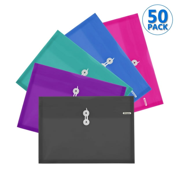 Plastic Envelope String Closure, Letter Size A4 Side Loading Clear Colored Poly Folder, 50-Pack ...