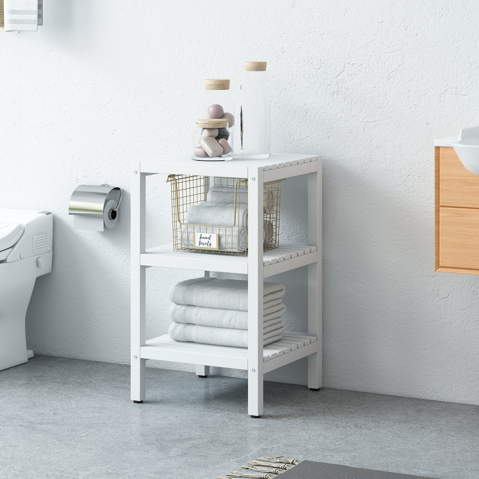 IOTXY 3-Tier Solid Wood Open Shelving Storage Rack - White Floor ...