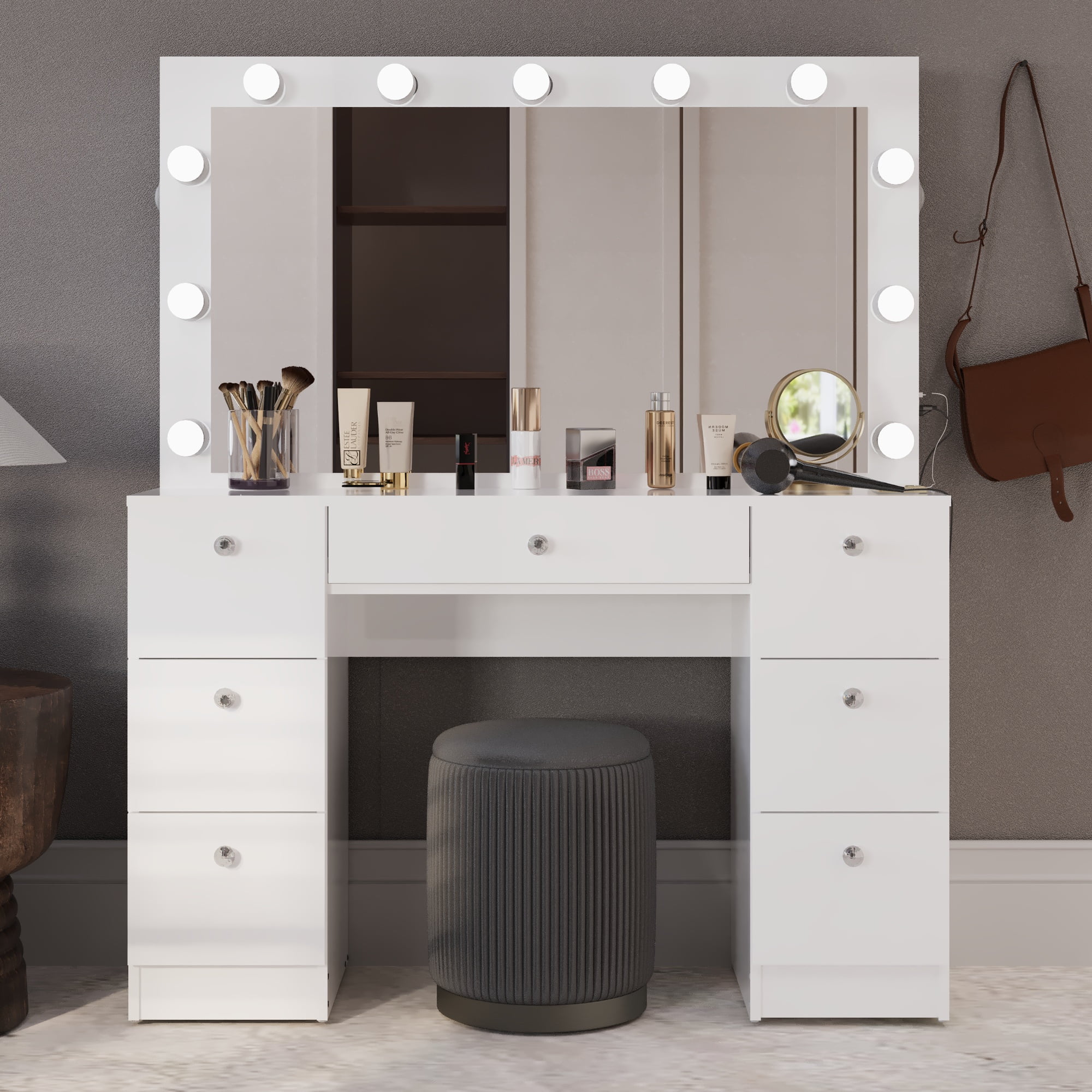 Mesa Boahaus Modern White Vanity con Espejo - Chile | Ubuy