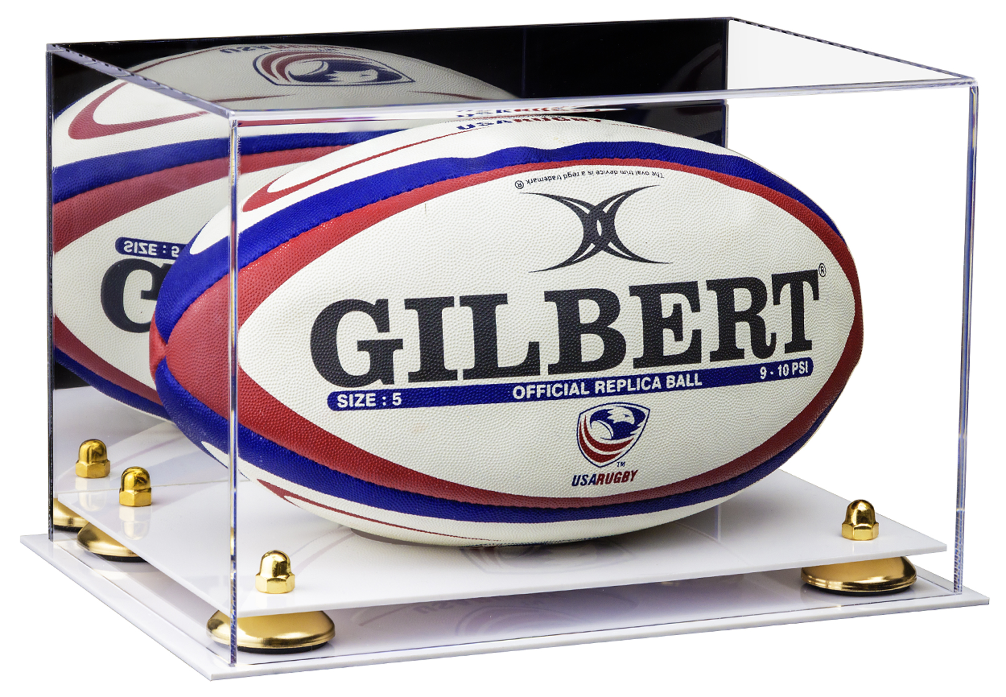 Deluxe Acrylic Rugby Ball Display Case with Mirror, Gold Risers and ...