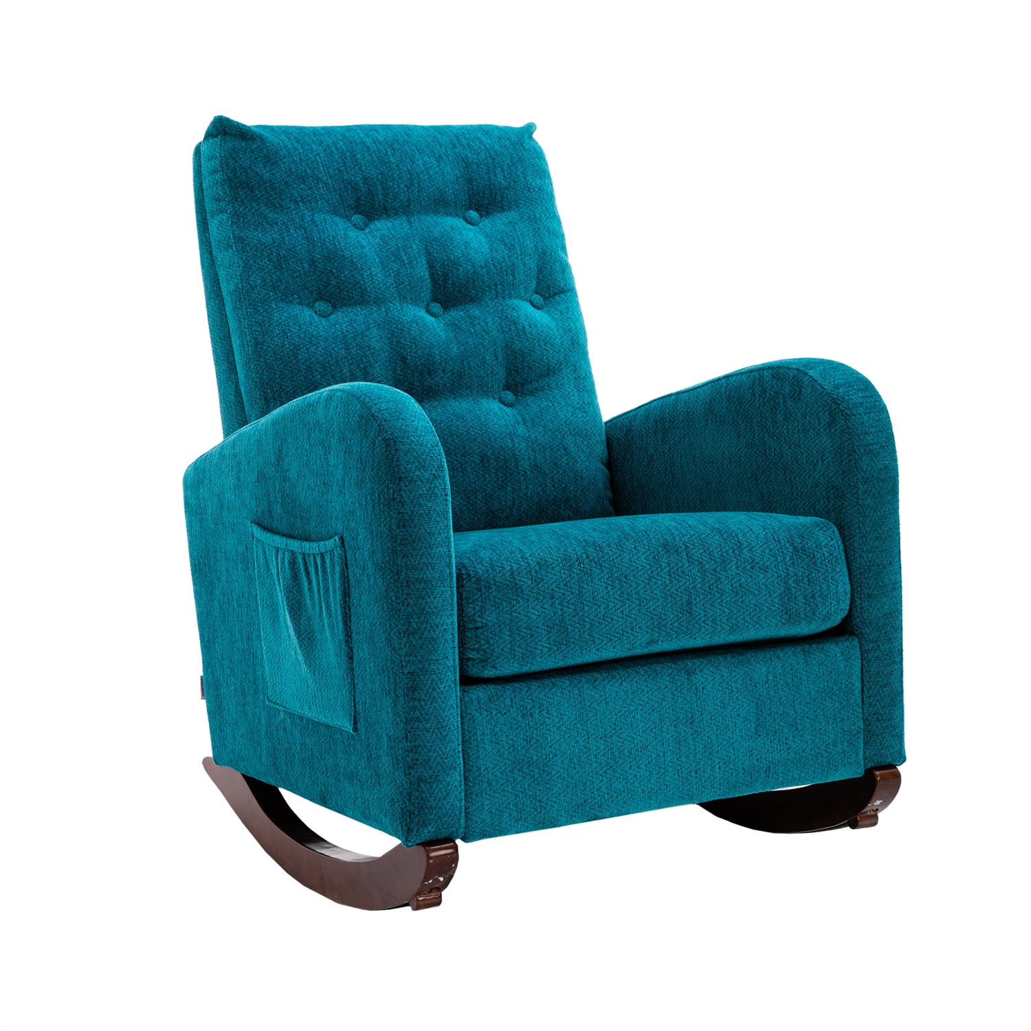 Rocking Chair, Modern Tufted Upholstered High Back Armchair with Solid ...