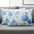 Blue Floral Bird Pillow Covers Set of 4, Summer Blue Flower Dragonfly ...