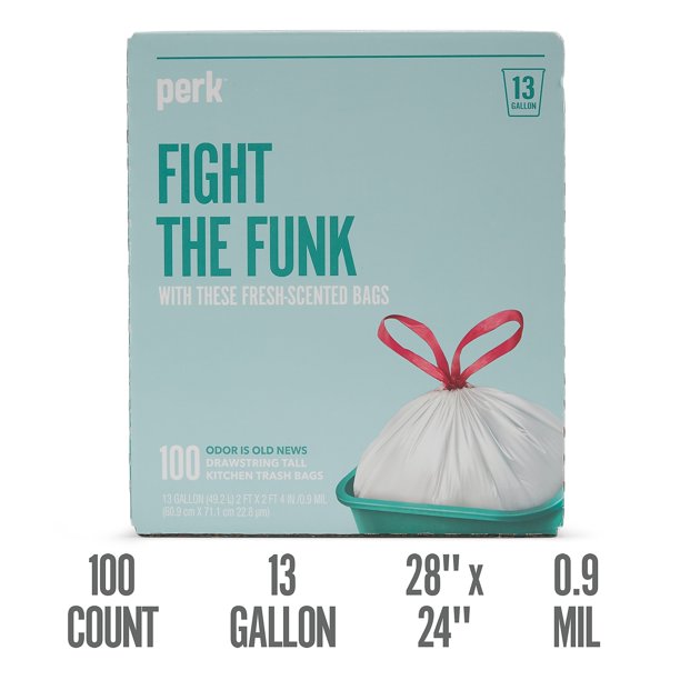 Perk 13 Gallon Kitchen Trash Bag Low Density 0.9 Mil White PK56751 ...