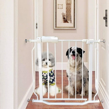 Pet Playpen White Metal Extra Wide Stair Gate, Ea y Open with Pet Door ...