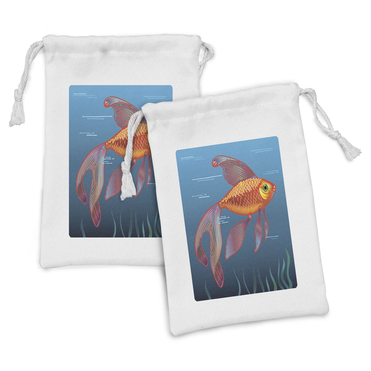 Goldfish Fabric Pouch Set of 2, Aquarium Illustration of Golden Fish on ...