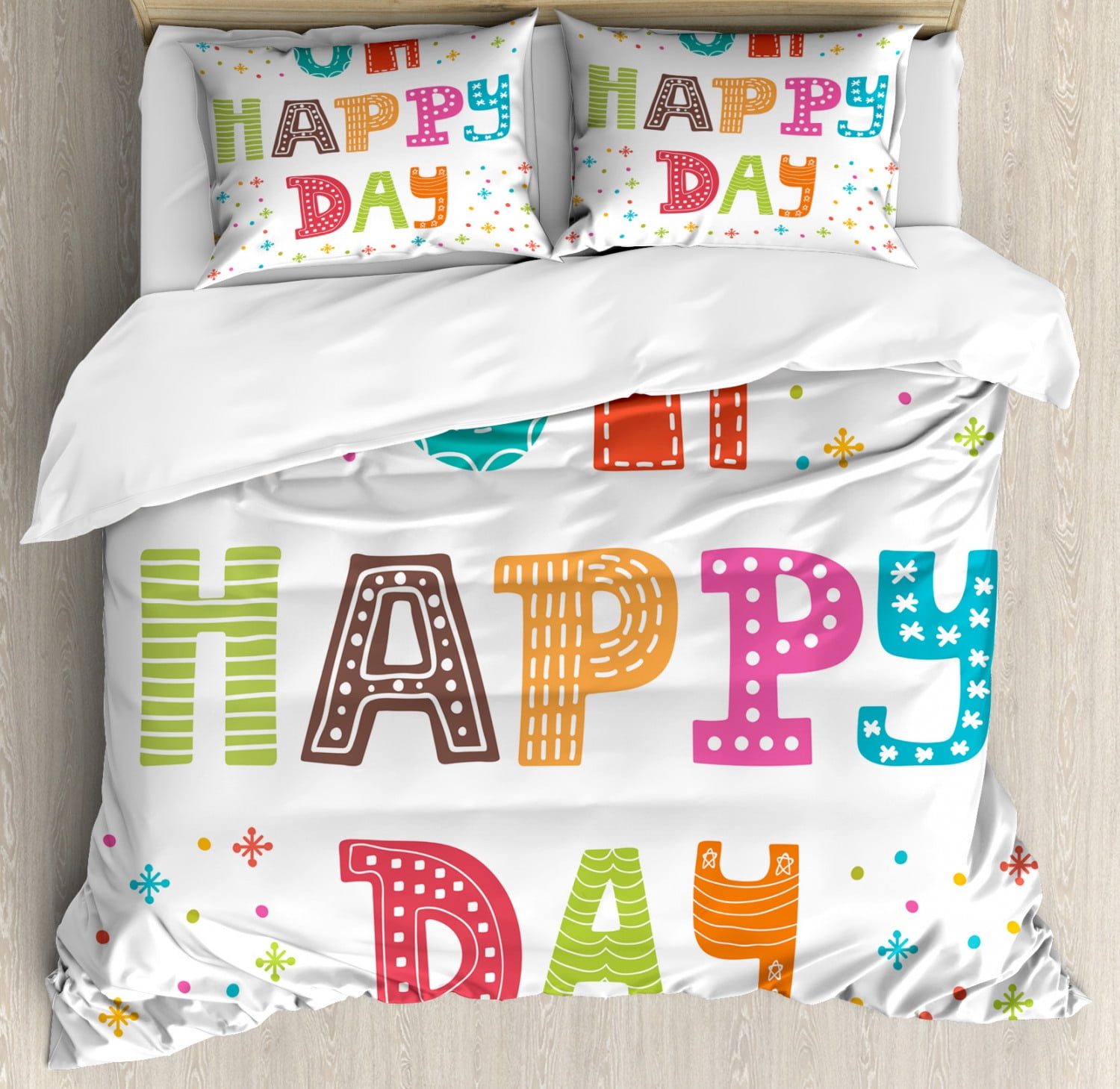 Motivational Queen Size Duvet Cover Set, Doodle Colorful Typography Oh ...