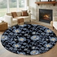 6ft Round Rug Navy Blue Flowers Area Rugs for Living Room Bedroom ...