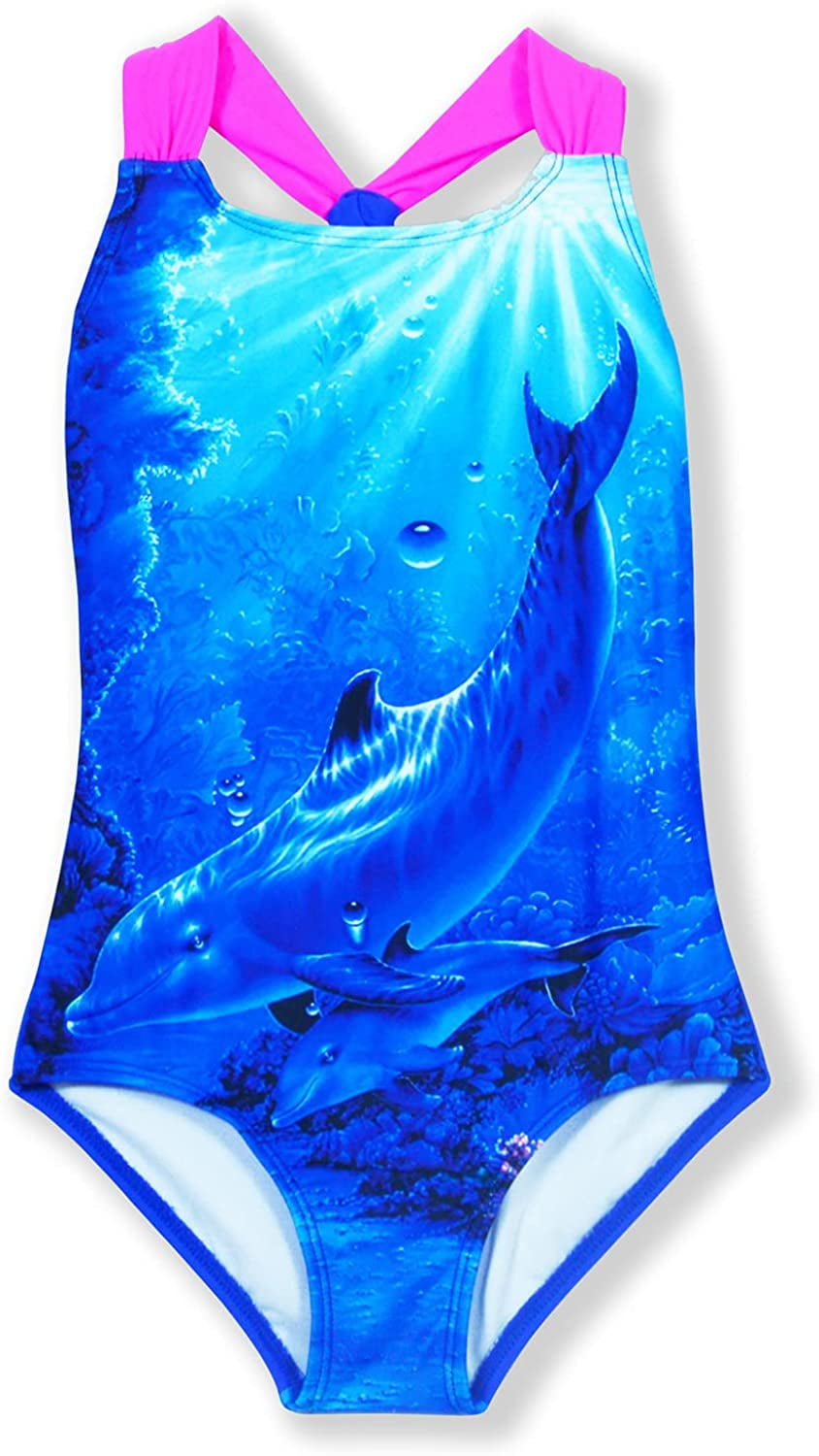 Girls Swimsuits One Piece Crossback Swimwear Beach Bathing Suit 3-14 ...