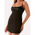 Black Womens Mini Cami Dress With Sequin Flower Embroidery Square Neck ...