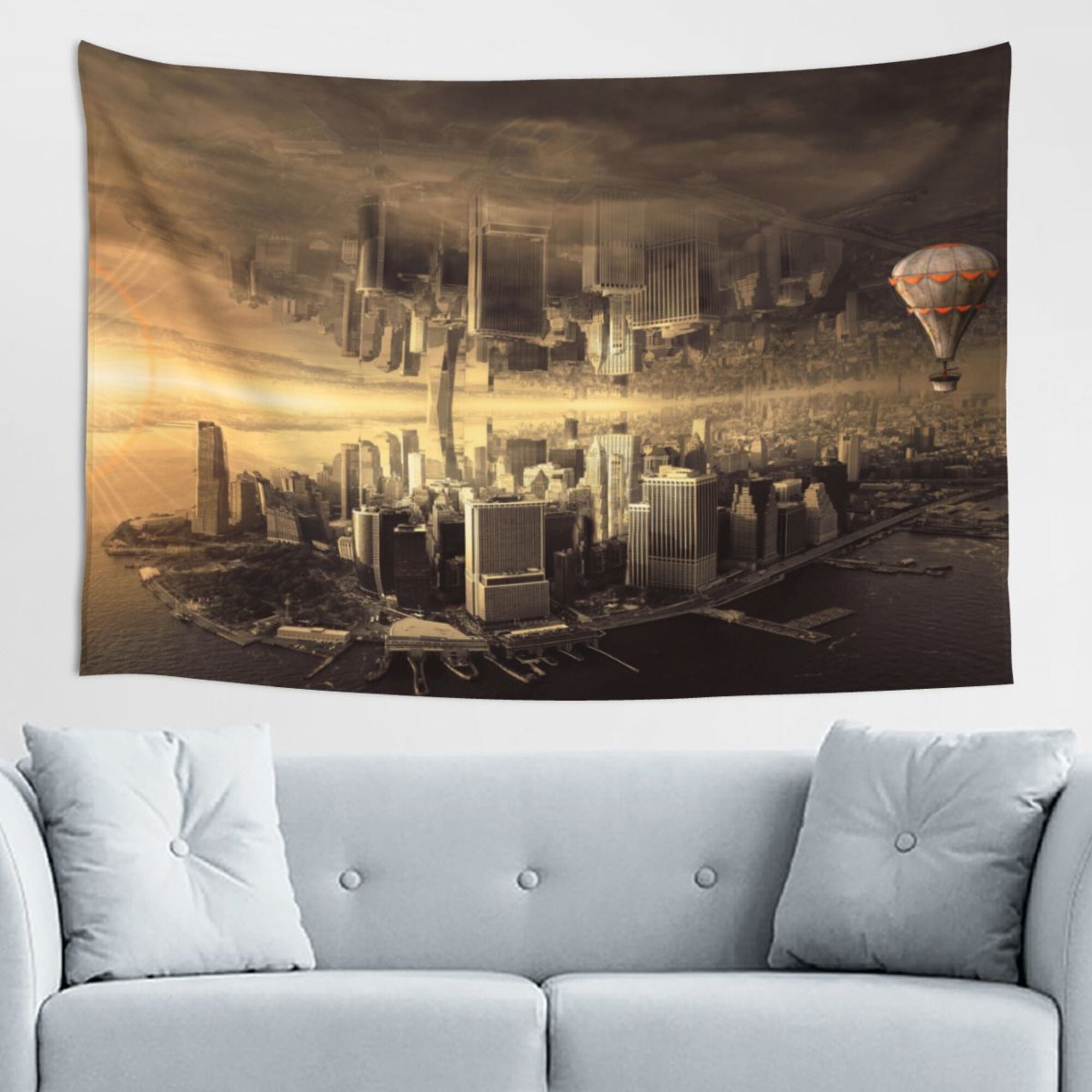 Fantasy Cyberpunk City Tapestry, Surreal Cityscape Wall Hanging ...