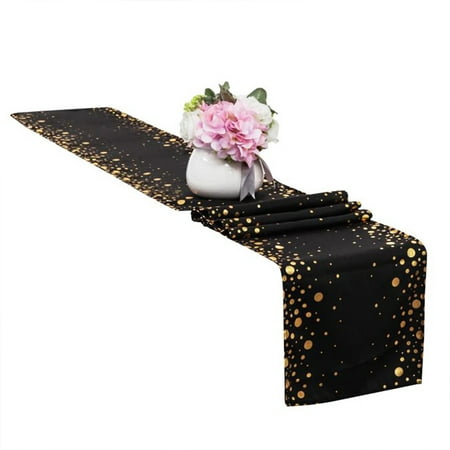 Volkmi 1 piece polyester imitation cotton bronzing rectangle table flag black gold 30*275CM ...