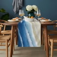 Abstract Beach Cotton Linen Table Runner Navy Blue Beige Ombre Ocean ...