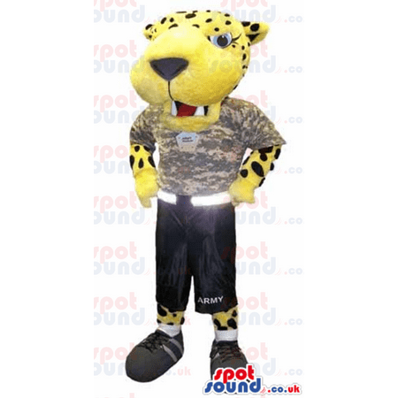 Flashy Yellow Tiger Plush SPOTSOUND Mascot Wearing Army Clothes ...