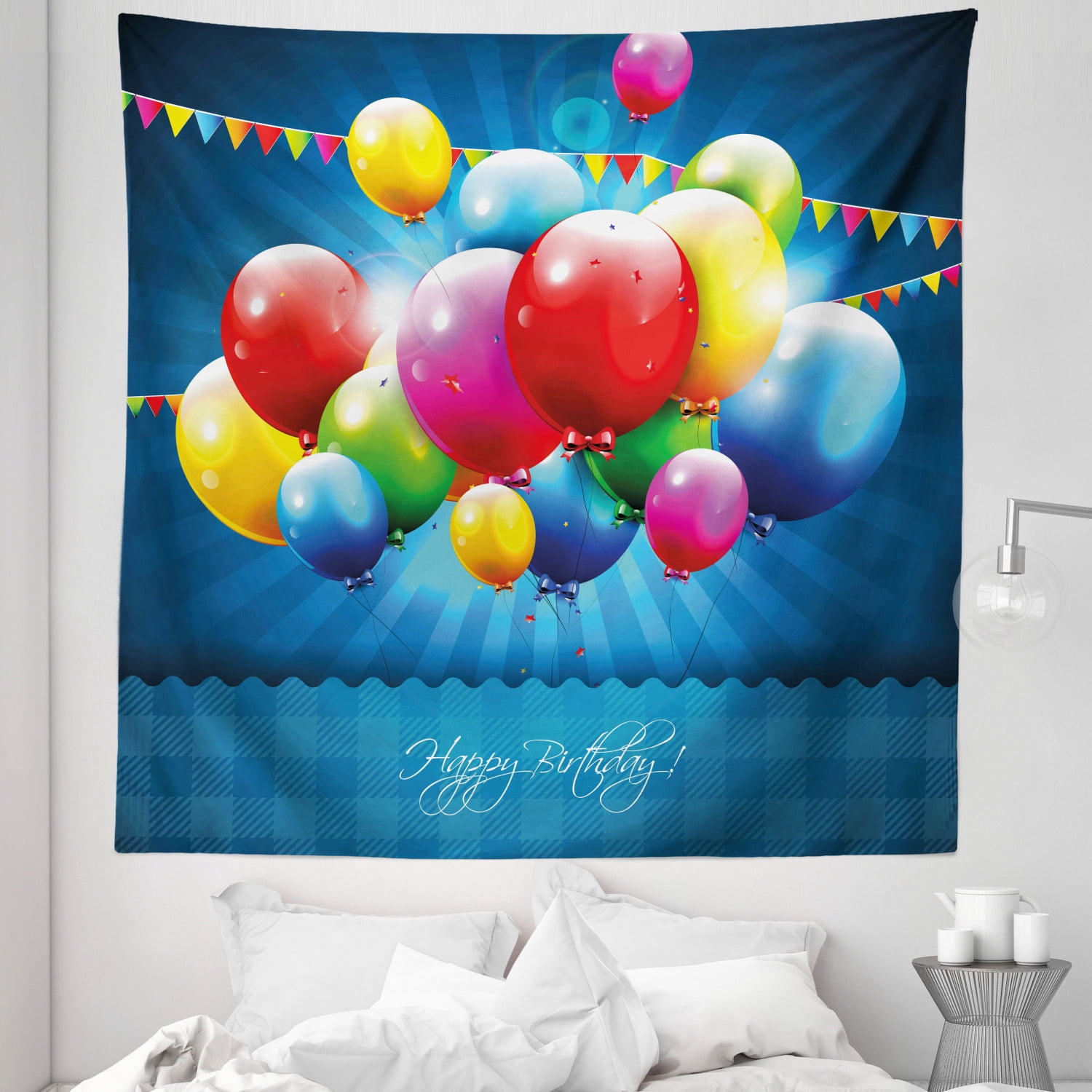 Fun Tapestry, Vibrant Colored Realistic Balloons and Party Flags on ...