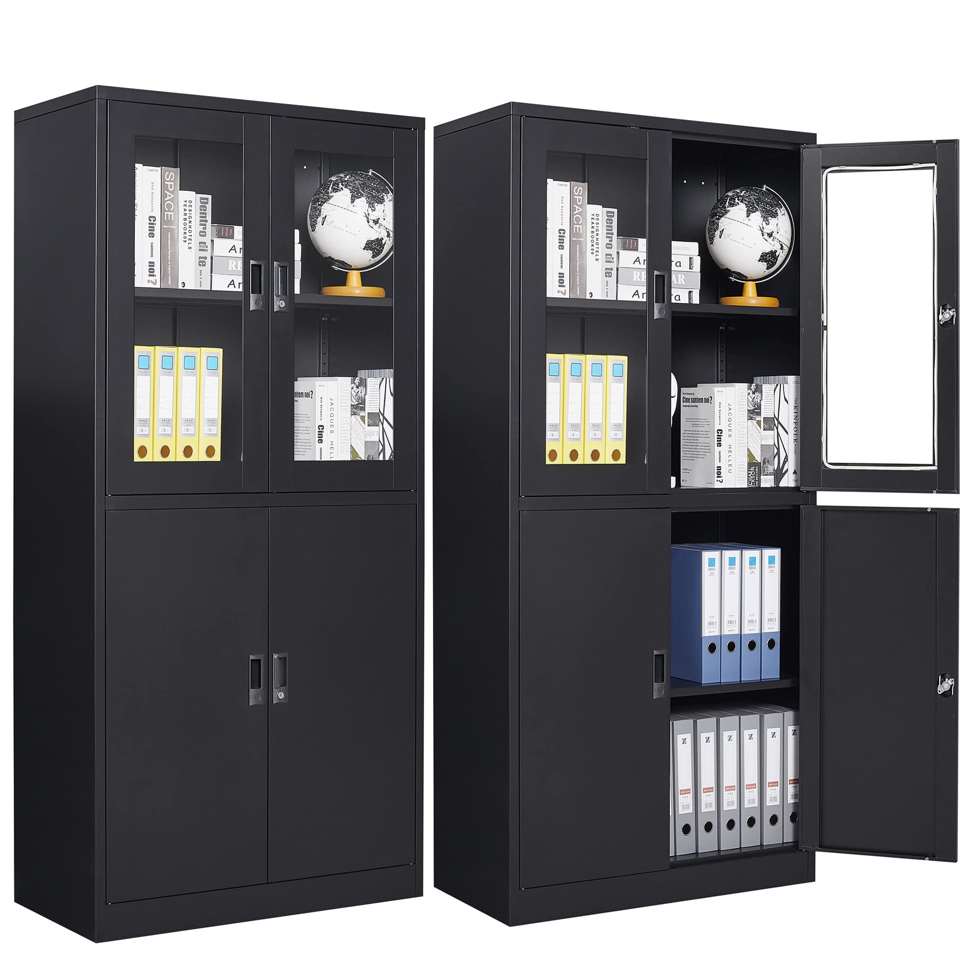 Fesbos Metal Storage Cabinet,71" Steel Lockers Glass Lockable Door,2 ...